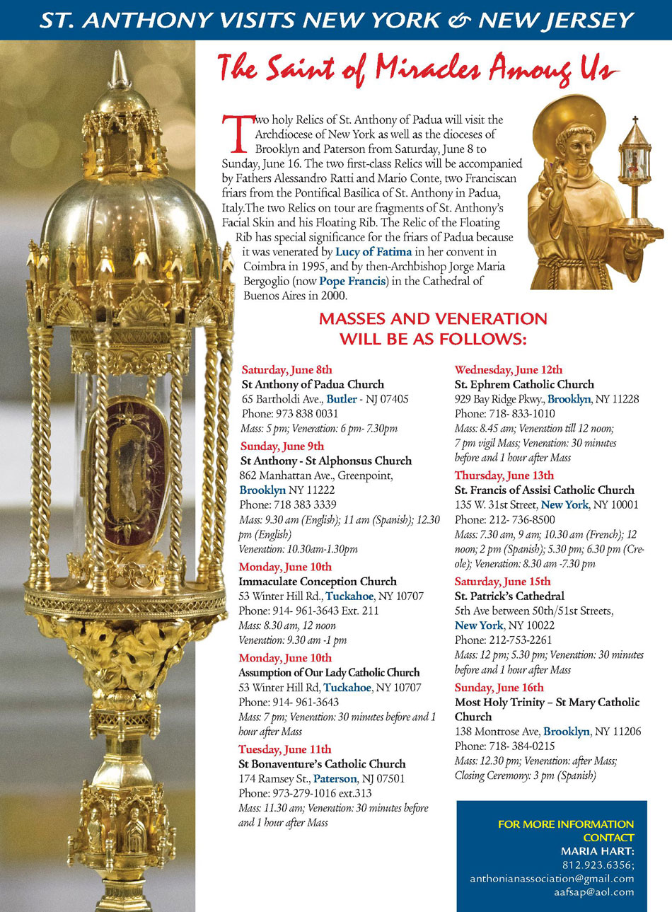 ST. ANTHONY VISITS NEW YORK & NEW JERSEY | Messenger of Saint Anthony